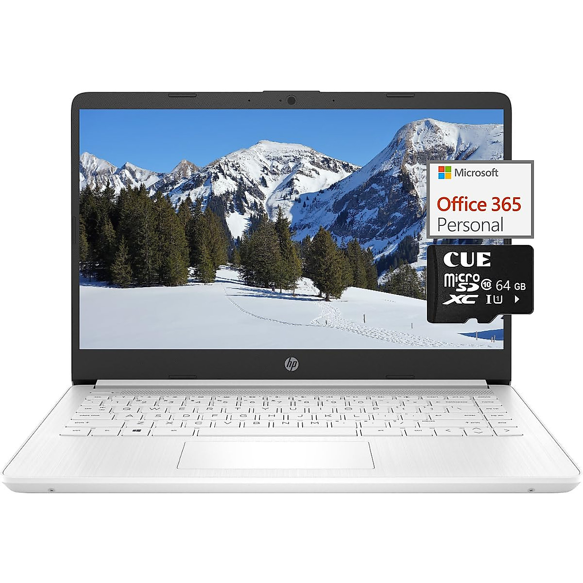 HP Newest 14" Ultral Light Student Laptop, Intel N4120 Quad-Core(> N4020), 8GB RAM, 128GB Storage(64GB eMMC+64GBSD Card), One Year Office 365, WiFi, Webcam, HDMI, USB-A&C, Win 11