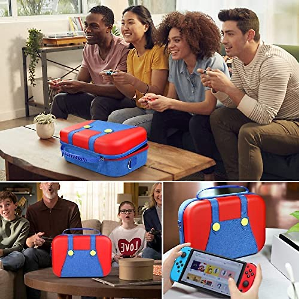 iVoler Carrying Storage Case for Nintendo Switch/Switch OLED Model,Portable Travel All Protective Hard Messenger Bag Soft Lining 18 Games for Switch Console Pro Controller & Accessories Red+Blue