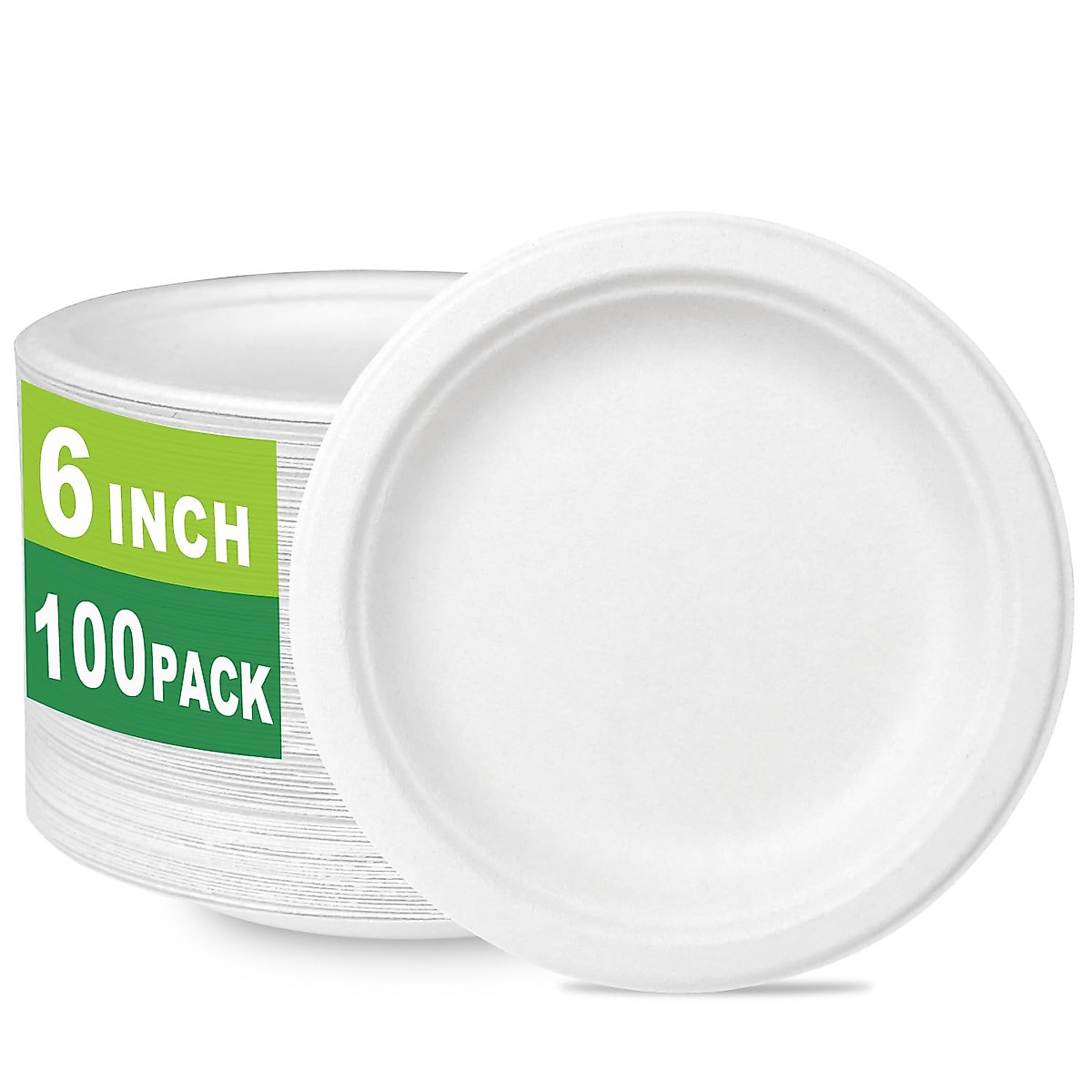 CantaGreen 6 inch Compostable Dessert Plates,100 Count Heavyduty Sugarcane/Bagasse and Bamboo Fibre Biodegradable Disposable Paper Plate