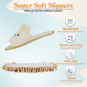 Liitrton 1 Pair Washable Mop Slippers Shoes Microfiber Chenille Reusable Dust Dirt Hair Cleaner for Office House Polishing Cleaning (Beige)