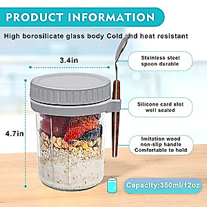 Mason Jars for Overnight Oats: 4 Pack Overnight Oats Containers with Lids and Spoons - 16 oz Glass Food Storage Containers for Milk, Cereal, Fruit - Oatmeal Jars/Canning Jars/Food Jars & Canisters