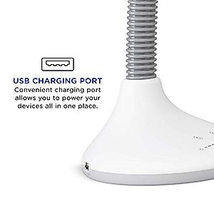 Verilux® SmartLight Full Spectrum LED Desk Lamp with Adjustable Brightness, Flexible Gooseneck and Integrated USB Charging Port - Reduces Eye Strain and Fatigue - Ideal for Readers, Artists, Crafters