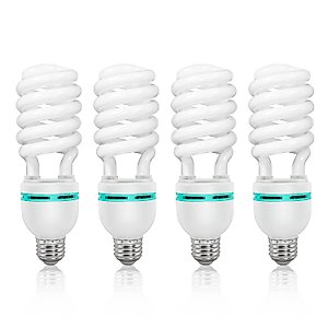 LimoStudio [4 Pack] 45W Pure White Neutral Daylight CFL Light Bulb, 5500K 2300Lumen, Compact Fluorescent Full Spectrum Photo Lighting, Photography, Video, Streaming, High Energy Efficiency, AGG874