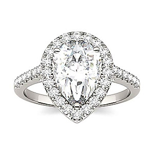 Charles & Colvard Created Moissanite 10x7mm Pear Cut Engagement Ring for Women | 2.58 cttw DEW | Lab Grown | Solid 14K White Gold with Rhodium | Size 7