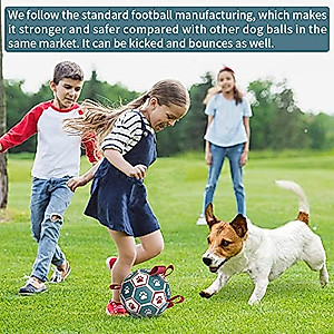 QDAN Dog Toys Soccer Ball, Interactive Dog Toys for Tug of War, Puppy Birthday Gifts,Dog Tug Toy, Dog Water Toy, Durable Dog Balls for Small & Medium Dogs-Blue&Red(6 inch)