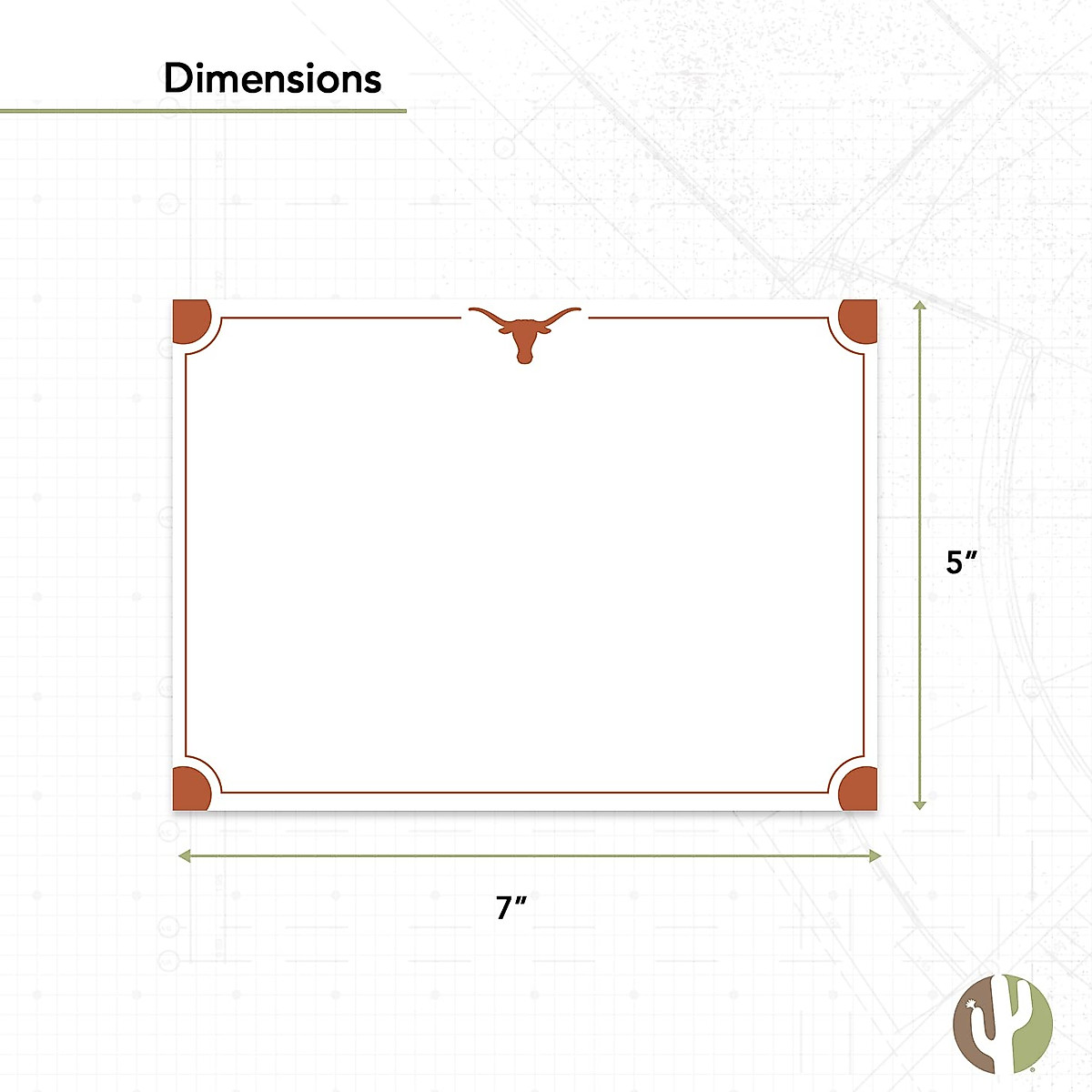 Desert Cactus University of Texas 10 Pack Notecards Stationery Cardstock Longhorns UT Austin Includes Envelopes Memo Party Thank You (Notecard 4a)