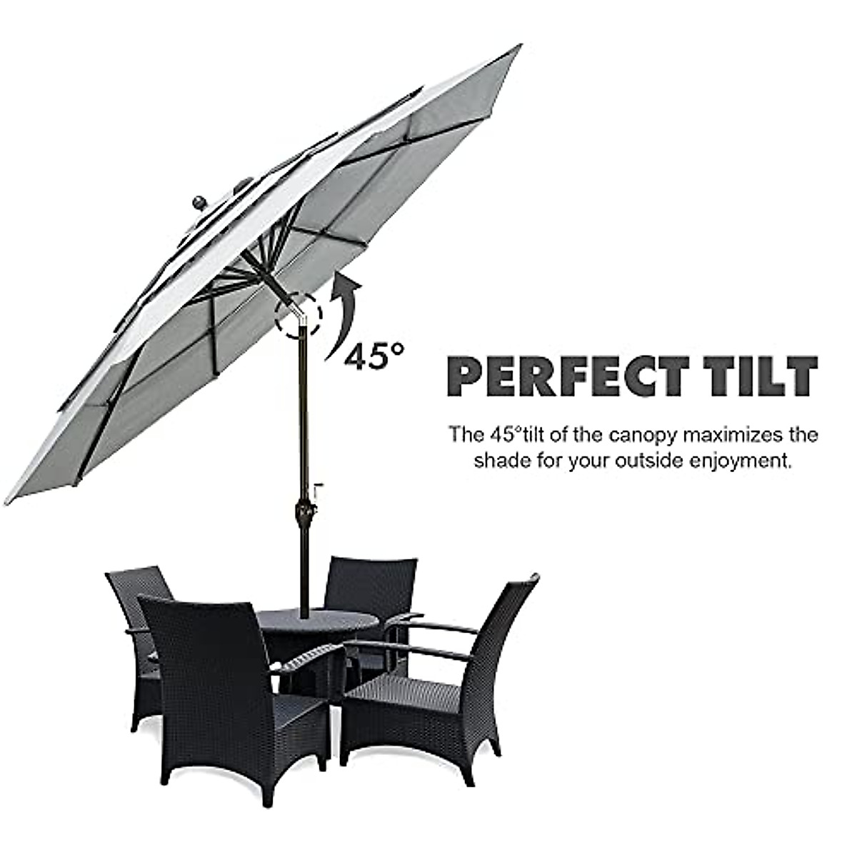 FrenzyBird Patio Umbrella 10ft Outdoor Table Market Umbrella 3 Tiers Patio Table Umbrella UV Protection Umbrella for Patio, Yard, Garden, Pool Side(Light Gray)