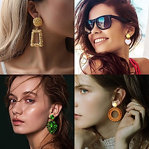 LOLIAS 11Pairs Clip On Earrings for Women,Bohemian Statement Earrings Geometric Rattan Tassel Hoop Heart Pearl Dangle Earrings Palm Leaf Dangle Earrings Tropical Clipon Earrings Non Piercing