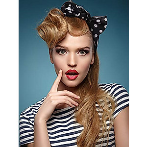 Boao 1950s Chiffon Scarf Polka Dot Retro Hair Tie 50s Sheer Square Neck Head Scarf Vintage Neckerchief for Women Girls (Black with White Dots)