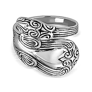 WithLoveSilver 925 Sterling Silver Motif Spoon Handle Wrap Adjustable Ring (9)
