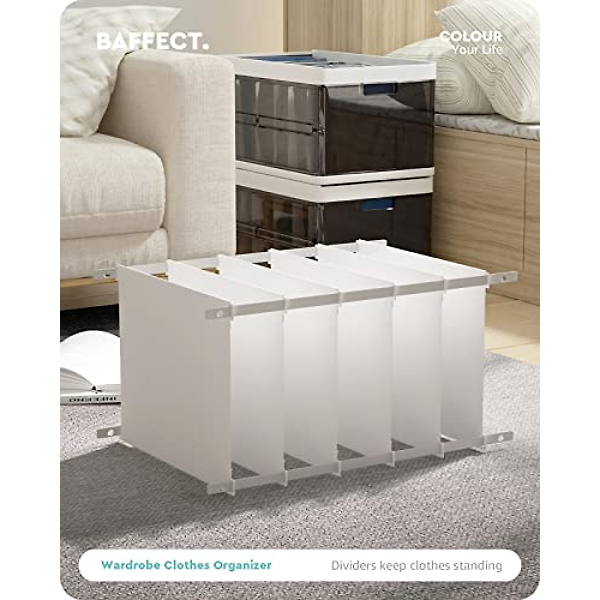 Baffect Wardrobe Clothes Organizer, Large Capacity Plastic Wardrobe Organizer with 7 Grids Adjustable Divided Interior for Closet Storage