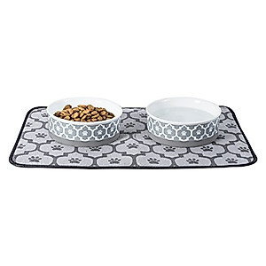 Bone Dry Lattice Pet Bowl, Removable Silicone Ring Creates Non-Slip Bottom for Secure Feeding & Less Mess, Microwave & Dishwasher Safe, Medium Set, 6x2", Gray, 2 Count