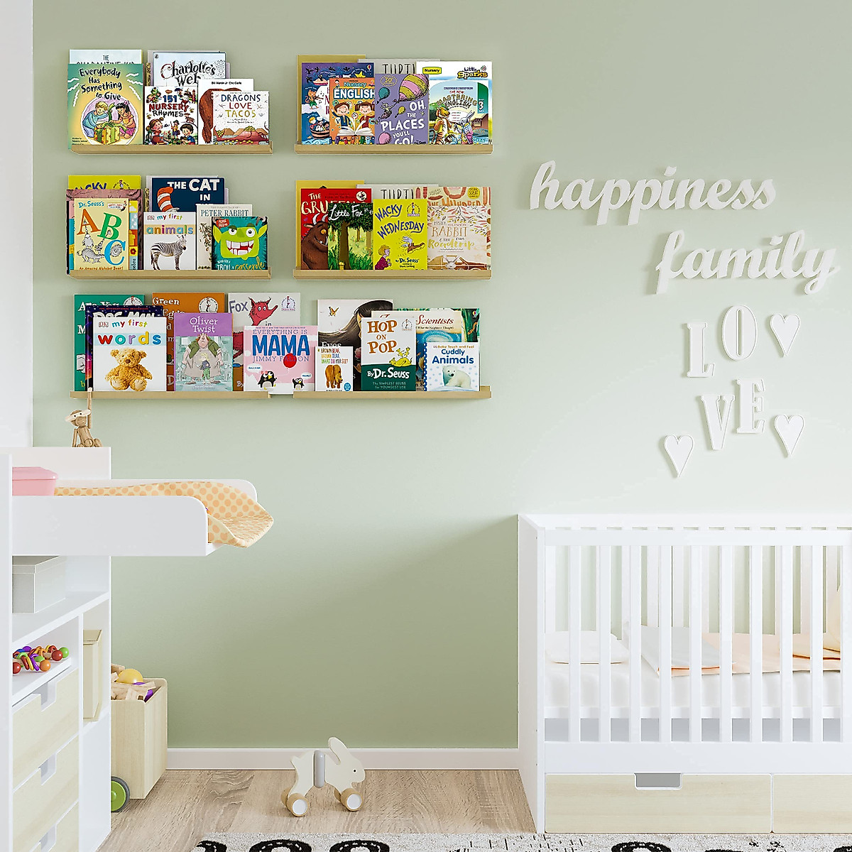 Wallniture Denver 24" Book Shelves for Kids Room Decor and Nursery, Wood Floating Shelves for Wall, Natural Pine, Set of 6