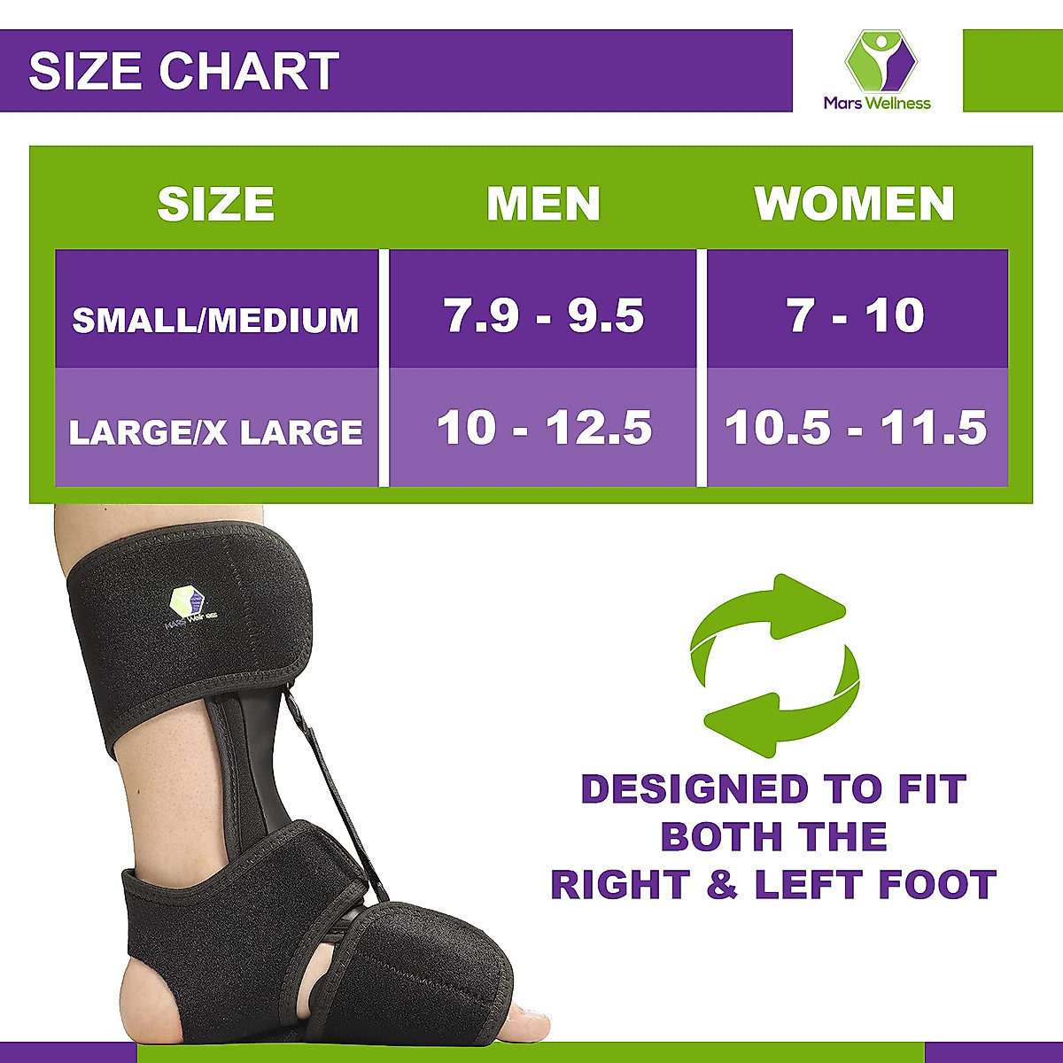 MARS WELLNESS Comfort Dorsal Night Splint - Pain Relief from Plantar Fasciitis, Drop Foot, and Achilles Tendinitis - Large