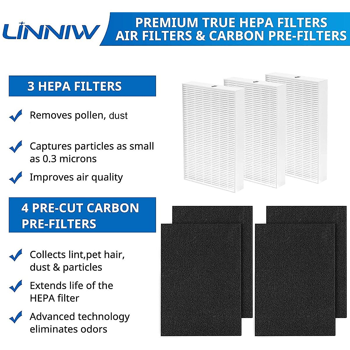 HPA300 HEPA Filter R for Honeywell HPA300 Replacement Filters - 3 HPA300 Filters & 4 Pre-Cut Pre-Filters Compatible with Honeywell Filters R and HRF-R3, HRF-R2, HRF-R1, HRF-AP1