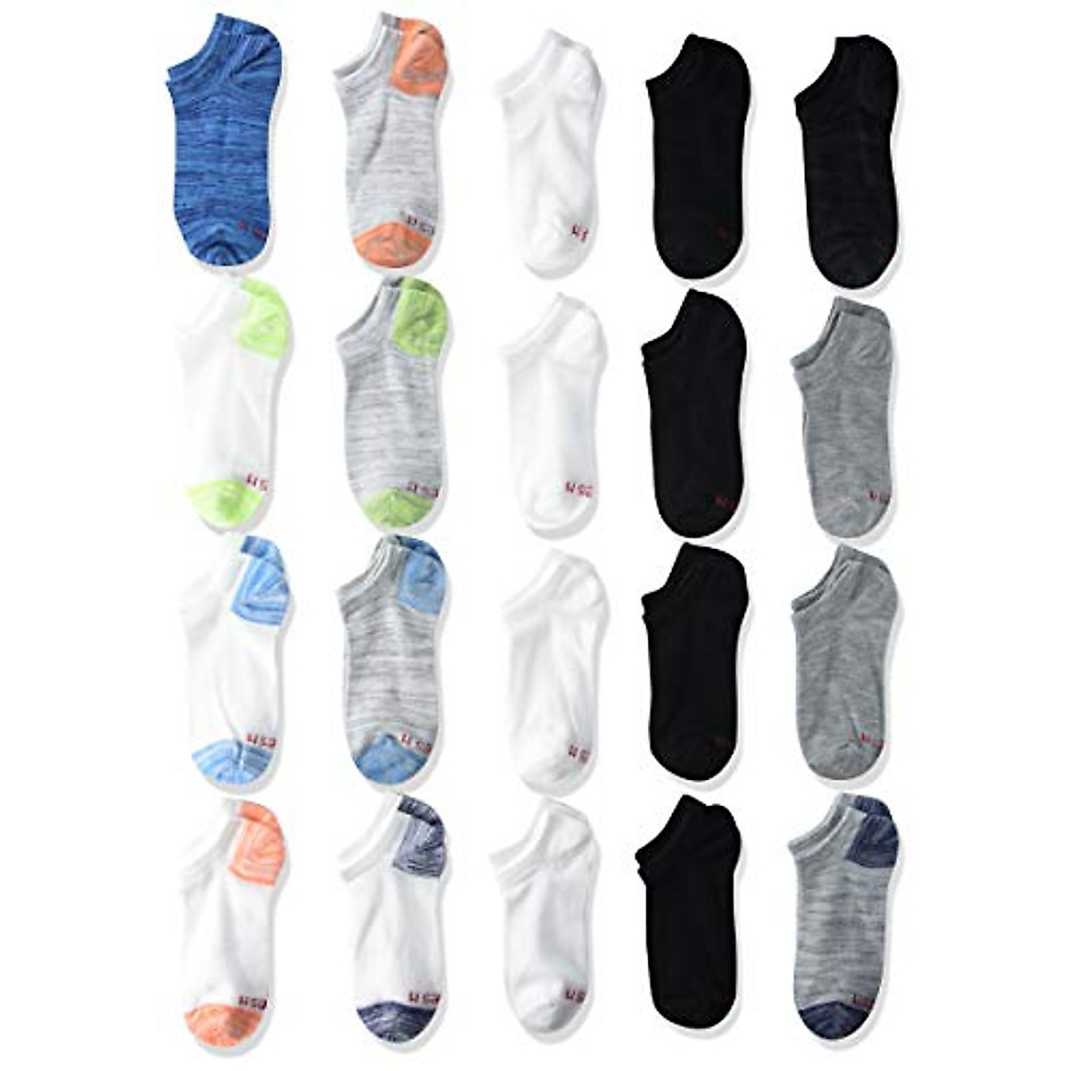 Hanes boys Super Value 20-pair Super No Show athletic socks, Assorted, 8 US