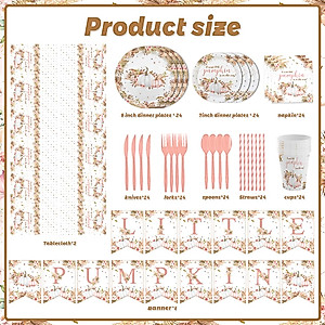 MEHOFOND Boho Fall Pumpkin Baby Shower Decorations Bohemia Floral Little Pumpkin Party Supplies Disposable Tableware Set 195 Pcs Plates Napkins Banners Plastic Tablecloth for Baby Shower Kids Party