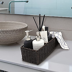 myHomeBody Wicker Basket With 3 Compartments | Woven Baskets for Organizing | Storage Basket, Toilet Tank Basket | Bathroom Counter Organizer, Bedroom Organization | Rustic Brown, 1pc