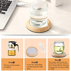 Creative USB Wood Insulation Grain Cup Heat Beverage Mug Mat Warmer Office Tea Milk Coffee Felt Heater Pad Coaster(Bright Wooden Grain)