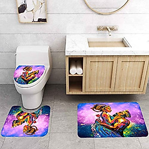 Traditional African American Shower Curtains for Bathroom, African Bathrooom Sets with Shower Curtain and Rugs, Black Girl Shower Curtain Bathroom Set (Violet)