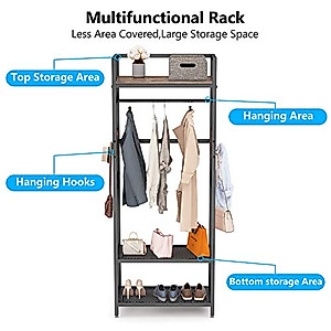 LITTLE TREE Clothes Rack with Shelves, Industrial Hall Tree Garment Rack Small Closet with Shoe Storage