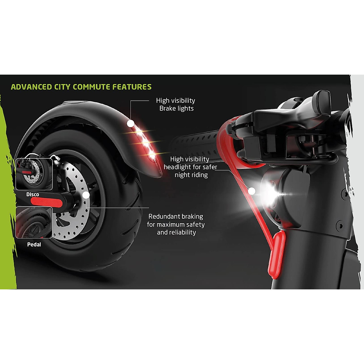 ATK H7 Adults Electric Scooter 16 Mph Speed 350W Powered Motor Commuting Electric Scooter - Foldable with Battery Power - 8.5'' solid front Tire - Up to 16 Miles Range - Water resistance