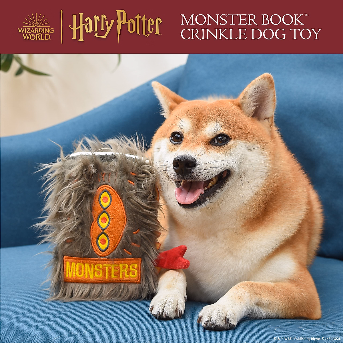 Harry Potter Monster Book Crinkle Pet Toy | Monster Book Dog Toy Version | Fuzzy and Crinkly Dog Toy Inspired by Wizarding World | Multisensory Dog Toy Plush