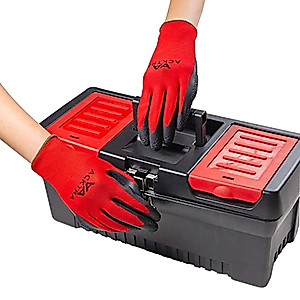 ACKTRA Coated Nylon Safety WORK GLOVES 12 Pairs, Knit Wrist Cuff, Multipurpose, for Men & Women, WG008 Black Polyester, Black Latex, Large