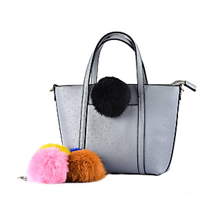 Cityelf Cute Faux Rabbit Fur Ball Pom Pom Keychain Car Key Ring Handbag Tote Bag Pendant Purse Charm (BLACK)
