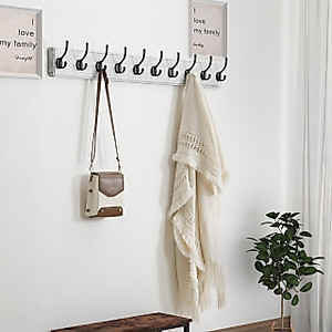 Dseap Coat Rack Wall: Patented, Heavy-Duty, 5-Double-Hooks Wooden Wall Mounted Coat Rack Coat Hanger Hook Rail for Winter Coats Hat Jacket Clothing, White & Black