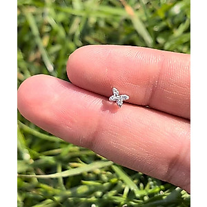 Jewelryweb - 14k Real Gold Simulated Diamond CZ Butterfly Nose Stud - 20g nose ring - nose piercings - nose rings studs - clear nose studs