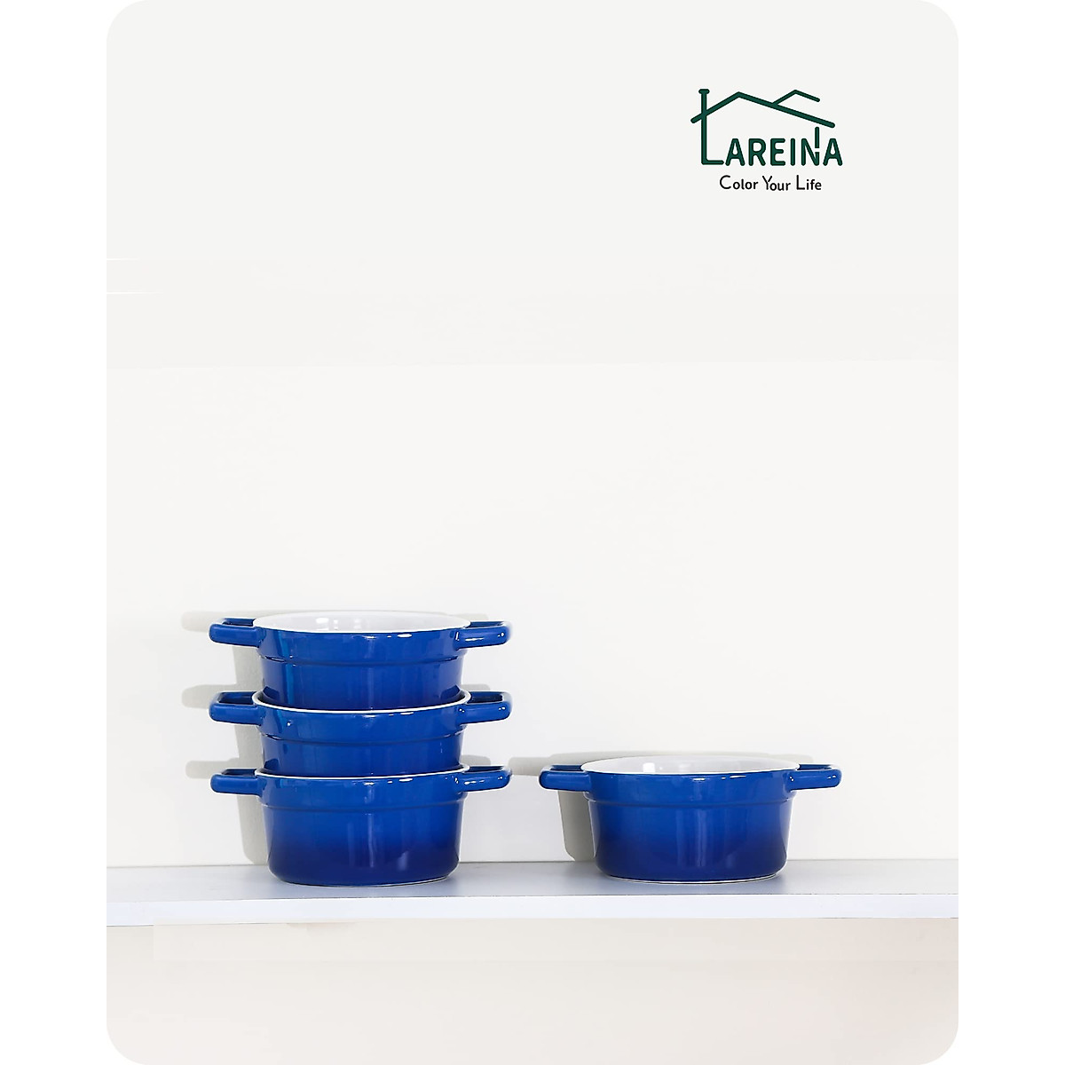 Lareina Gradient Blue 25oz Ceramic Modern Soup Bowls Set of 4 with Handles
