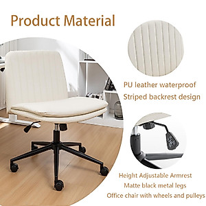 Riknuxi Criss Cross Chair with Wheels, Home Office Desk Chairs with Black Base, Modern Vanity Chair for Home, Office, Make Up (Beige)