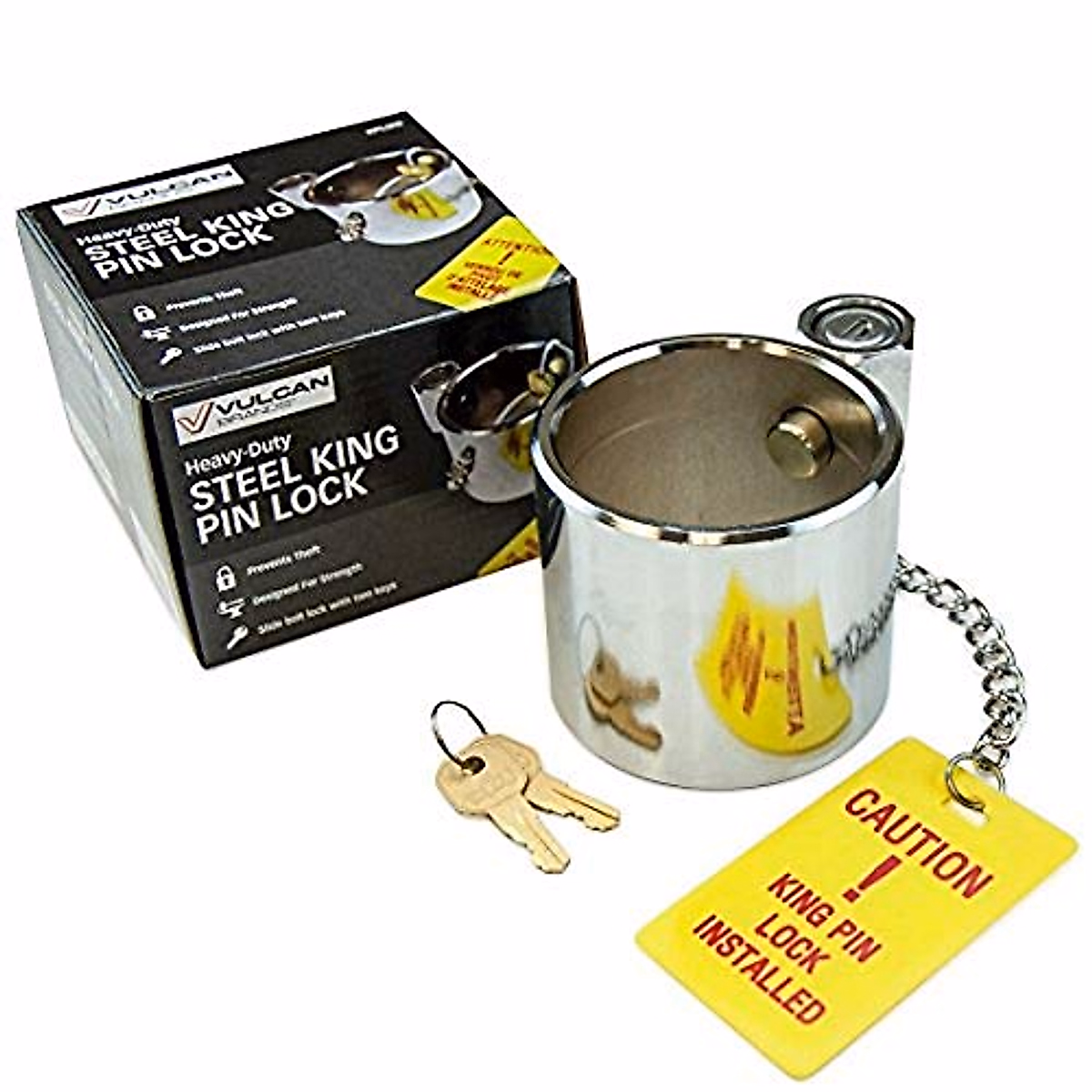 VULCAN King Pin Trailer Hitch Lock - Heavy Duty Chromed Steel - Works with RVs and Class 8 Trailers