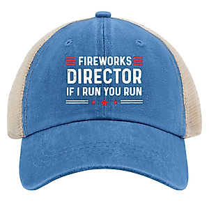 BEIXBE Fireworks Director If I Run You Run Trucker Hat Women Trendy Mesh Hat for Summer Lake Blue