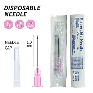 Dispensing Needle with Cap, Sterile Disposable Injection Luer Lock Luer Slip Syringe Accessories, Individually Sealed for Lab, Refilling Liquid, Livestock, Pet (18G-1.0Inch, 20)