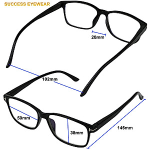 Success Eyewear Computer Glasses 2 Pairs Anti Glare Anti Reflection Classic Reading Glasses Quality Comfort Glasses for Men and Women Set of 2 Shiny Black 3.25