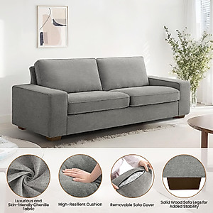 Wichvens 88.58" Oversized Loveseat Sofa for Living Room,Plush Chenille Modern Sofas & Couches with Wide Armrest，Solid Wood Leg and Removable Sofa Cushion,Easy to Install(Light Grey)