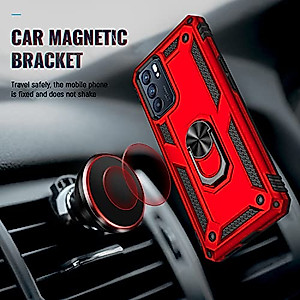 LONUO Phone Case Cover Compatible with Oppo Reno 6 5G Case Mobile Phone with Magnetic Holder Case, Heavy Duty Shockproof Protection Compatible with Oppo Reno6 (5G) Bags Sleeves (Color : Vermelho)