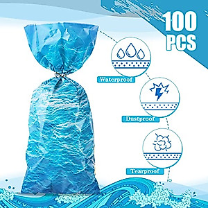 100 Pieces Ocean Waves Cellophane Treat Bags Under the Sea Blue Ocean Party Goodie Candy Bag with 100 Twist Ties for Beach Pool Birthday Summer Mermaid Party Decoration Baby Shower Supplies