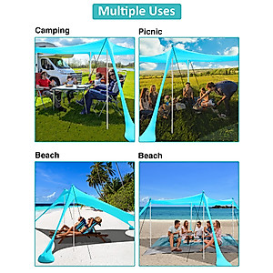 anngrowy Beach Tent Canopy 10'x10' Beach Tents Sun Shelter 6-8 Person Beach Canopy Tent Sun Shade Easy Setup Pop Up Beach Shade Canopy Portable Beach Tent UPF 50+ Waterproof Windproof Beach Canopy