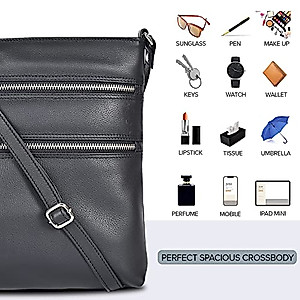 Genuine Leather Handmade Crossbody Bags For Women- Front Pocket Vintage Crossover Shoulder Sling Bags (Black Smooth)