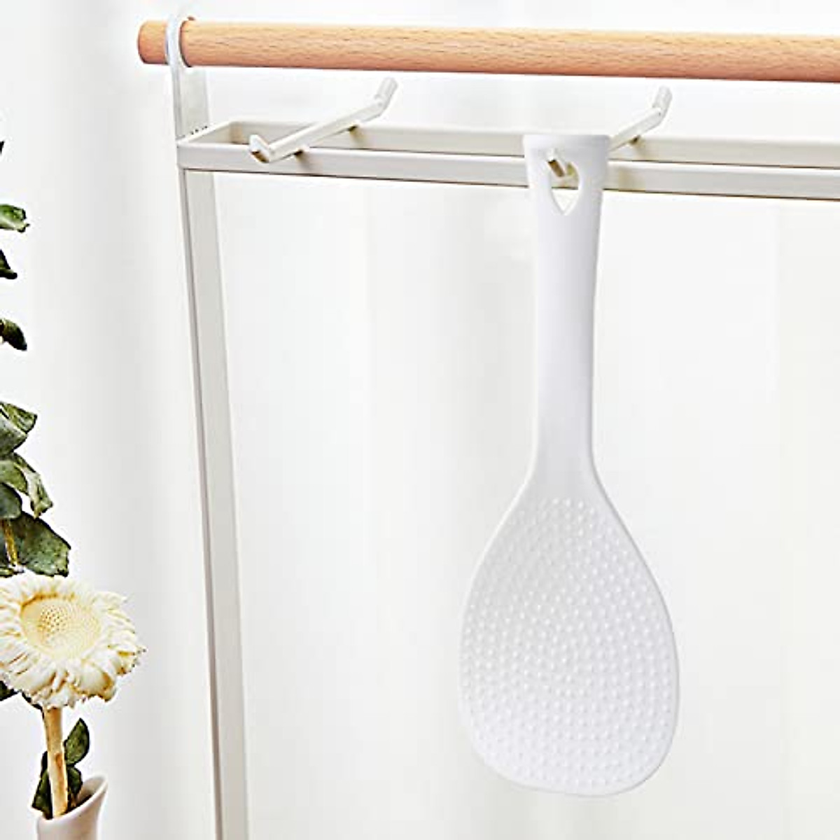 NUTJAM 2 PCS Rice Paddle, Non-Stick Stand-up Rice Spoon, Heat Resistant Serving Rice Spatula Kitchen Gadge (White,2 PCS)