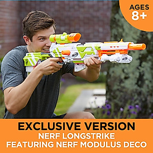NERF Longstrike Modulus Toy Blaster with Barrel Extension, Bipod, Scopes, 18 Elite Darts & 3 Six-Clips (Amazon Exclusive)