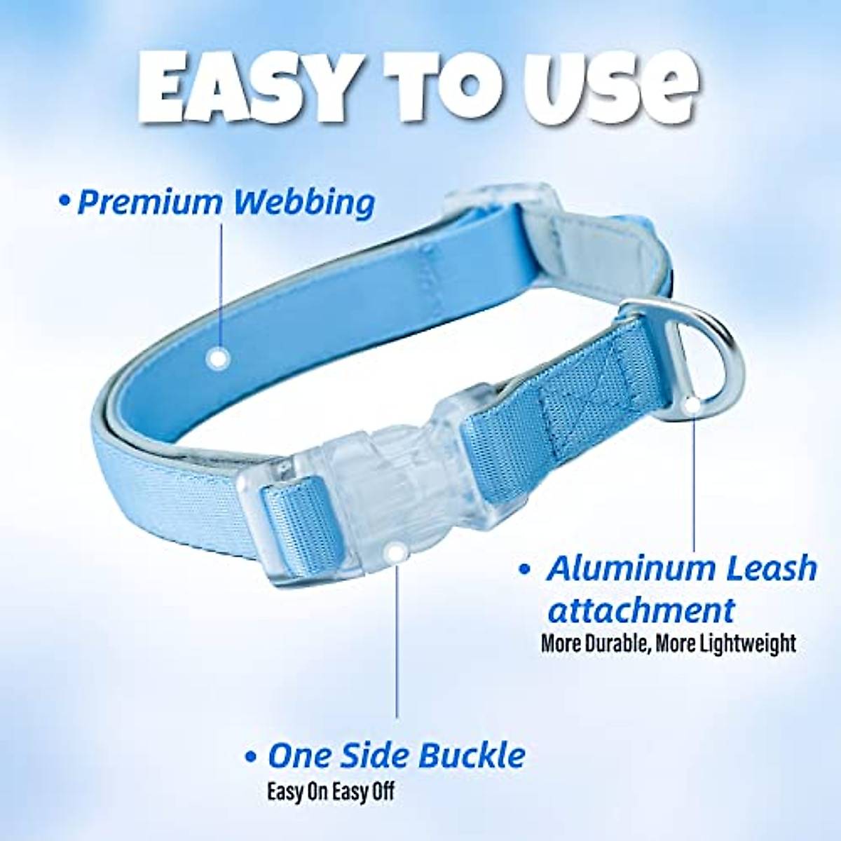 JC HOUSE Dog Collar, Lightweight Soft Padded Classic Pet Collar with Reflective Logo LED Holder & Quick Release Buckles, Small Medium Dog Collar for Daily Use, Blue, S (C-M5S)