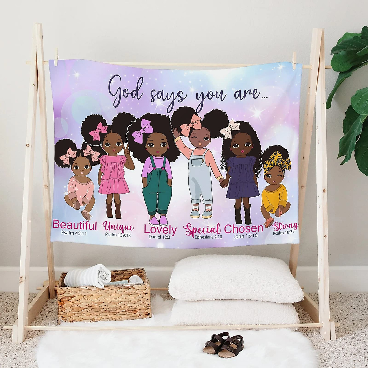 HawSkgFub Baby Toddler Black Girl God Says You are Inspirational Blanket, Nursery African American Afro Melanin Flannel Fleece Swaddling Blankets, Soft Lightweight Kids Newborn Crib Bedding 30 x 40