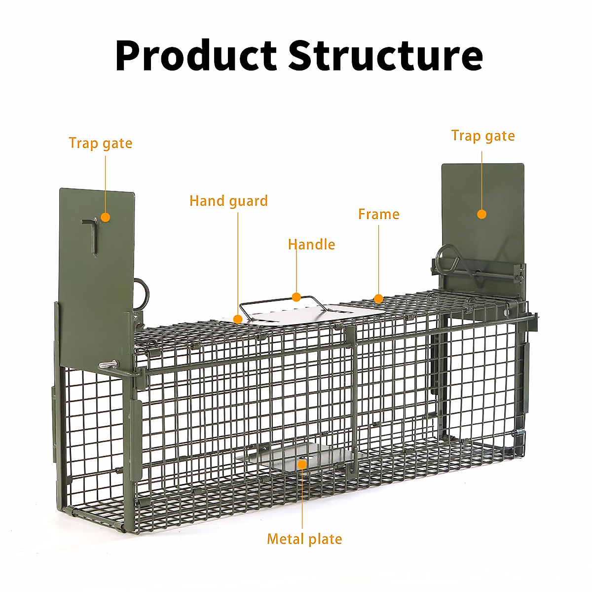 40" 2-Door Large Live Animal Traps for Stray Cats up to 17.6 pounds, Raccoons, Squirrel, Skunk, Mole, Groundhog, Armadillo, Rabbit, with Pedal Triggers