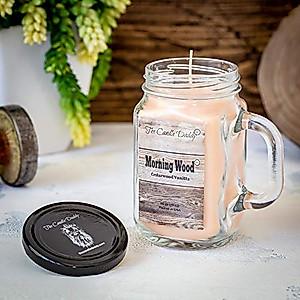 The Candle Daddy Morning Wood Cedarwood Vanilla Candle - Funny Candle Makes Great Gift for Him - Vanilla Scented Mason Jar Gag Candle - 10.5 oz, 80 Hour Burn Time, Poured in Small Batches in USA
