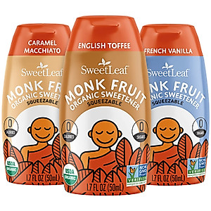 SweetLeaf Organic Monk Fruit Sweetener, Monk Fruit Extract, Sugar Free Monkfruit Sweetener, Keto Syrup for Coffee, Sugar Alternative, 3 Flavors, 1.7 Fl Oz Ea (Pack of 3)