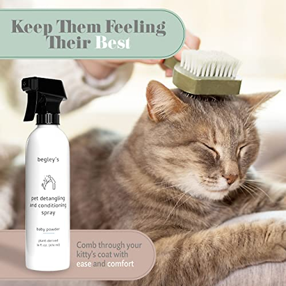 Begley's Natural Pet Detangling Spray - Premium Essential Oil Scented Detangler Spray for Dogs, Puppies & Cats - Dog Leave in Conditioner Spray - Dematting Spray for Dogs & Pets - 16 oz, Baby Powder